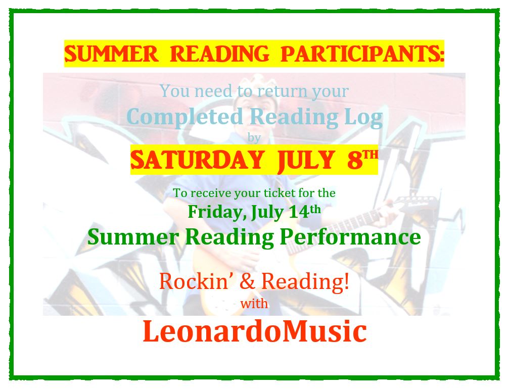 Summer Reading Program Logs Due